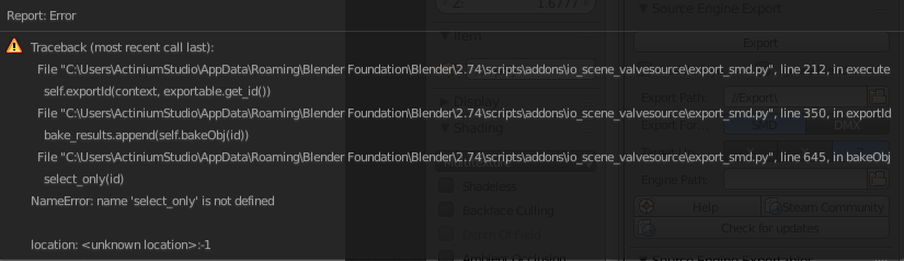 Exporting Error (Traceback) :: Blender Source Tools